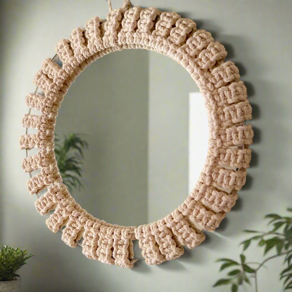 Handmade Macrame Wall Mirror | Boho Round Decorative Mirror – Art Tales
